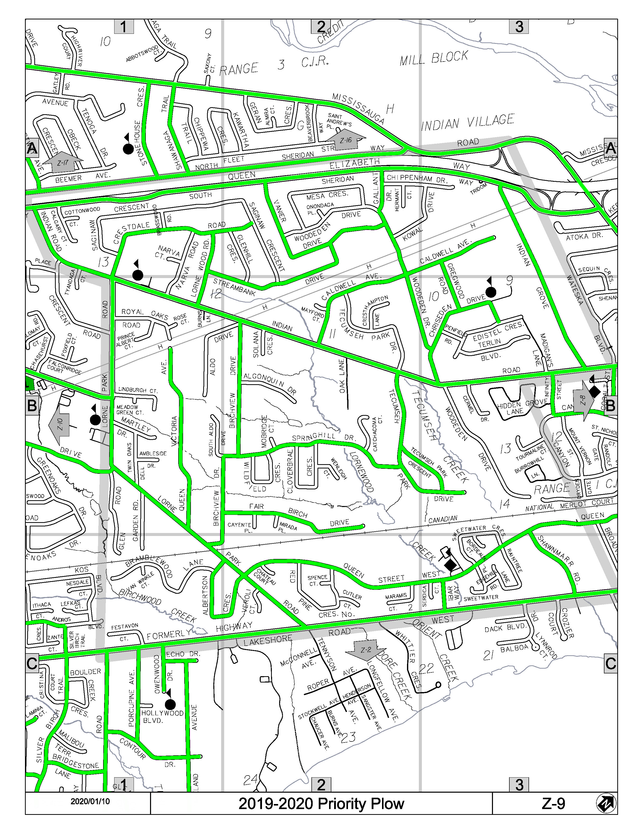 Map Z-09 of the Priority Road System for Snow Plowing