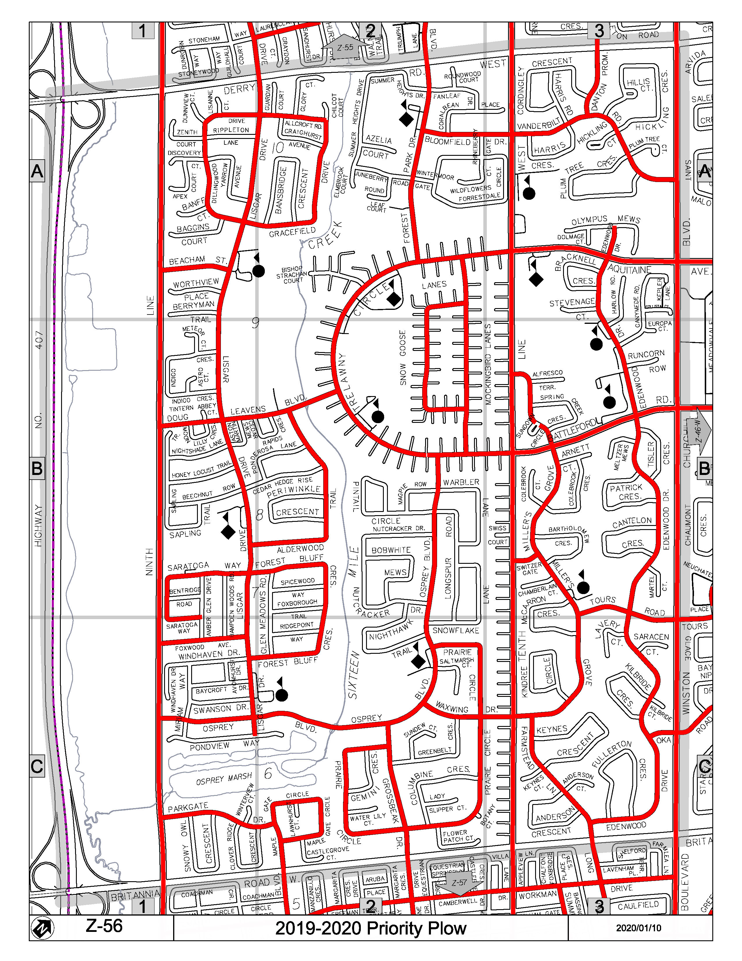 Map Z-56 of the Priority Road System for Snow Plowing
