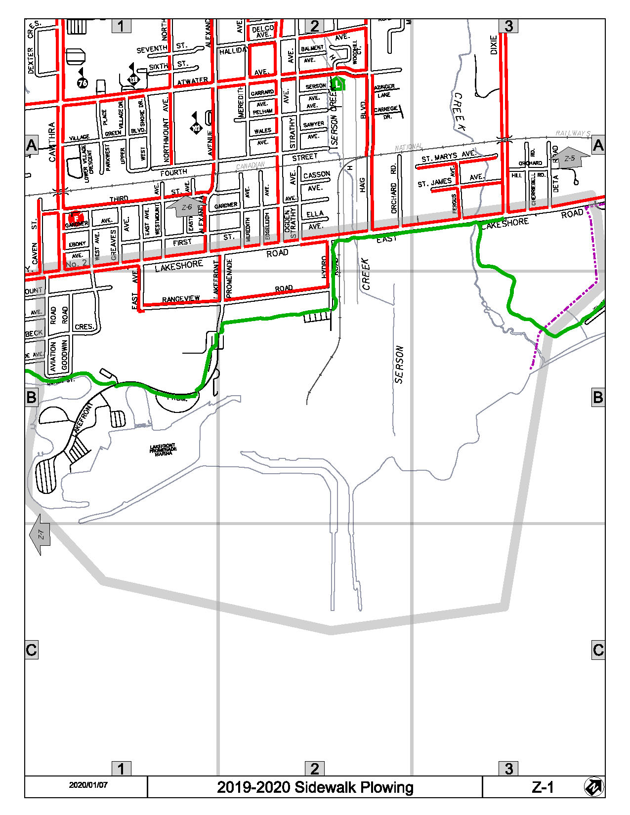 Map Z-01 of the Priority Sidewalk System for Snow Plowing