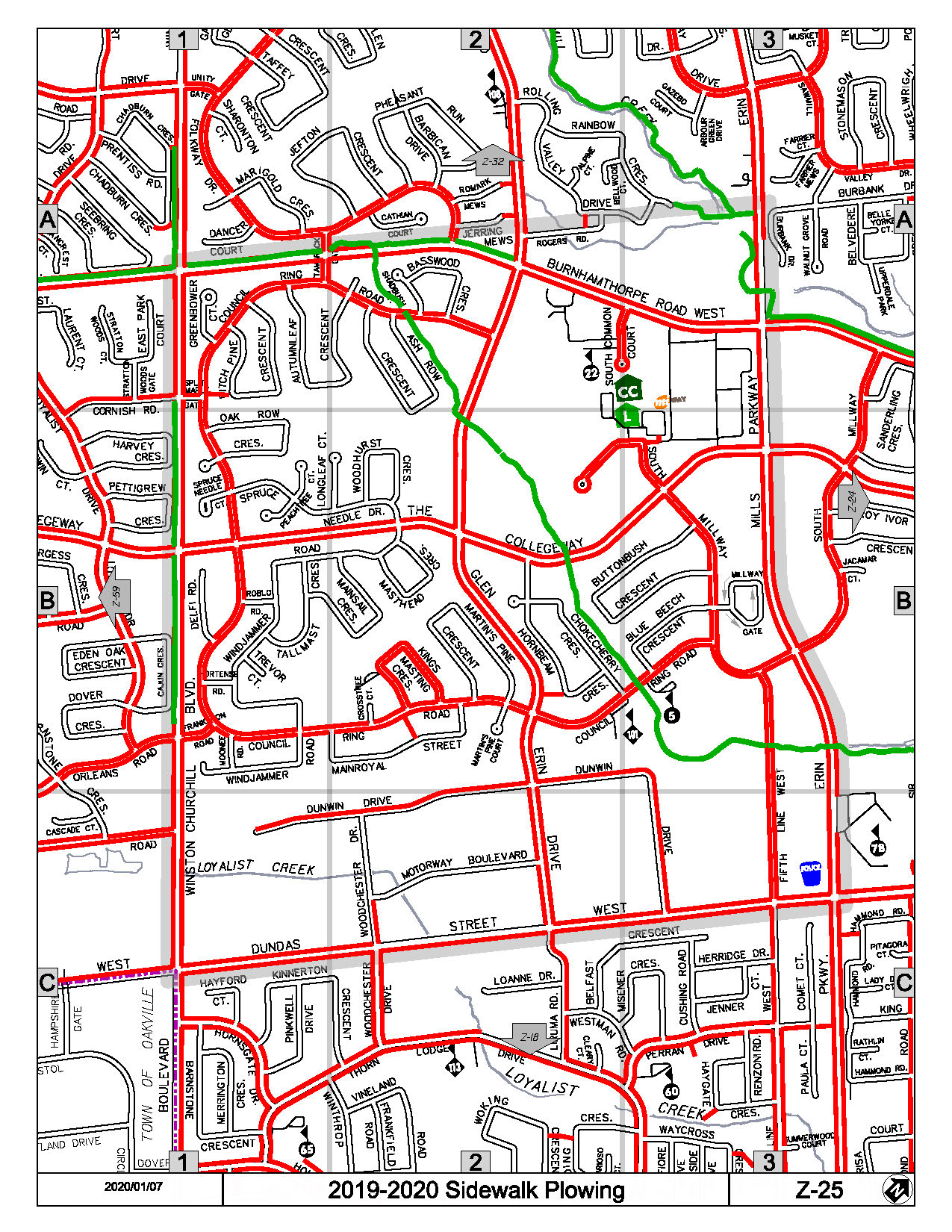 Map Z-25 of the Priority Sidewalk System for Snow Plowing