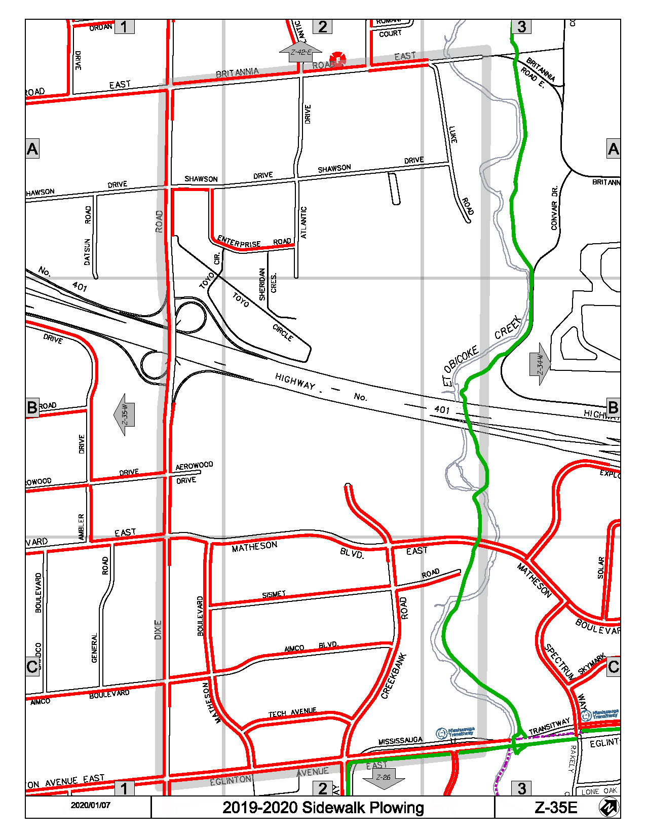 Map Z-35e of the Priority Sidewalk System for Snow Plowing