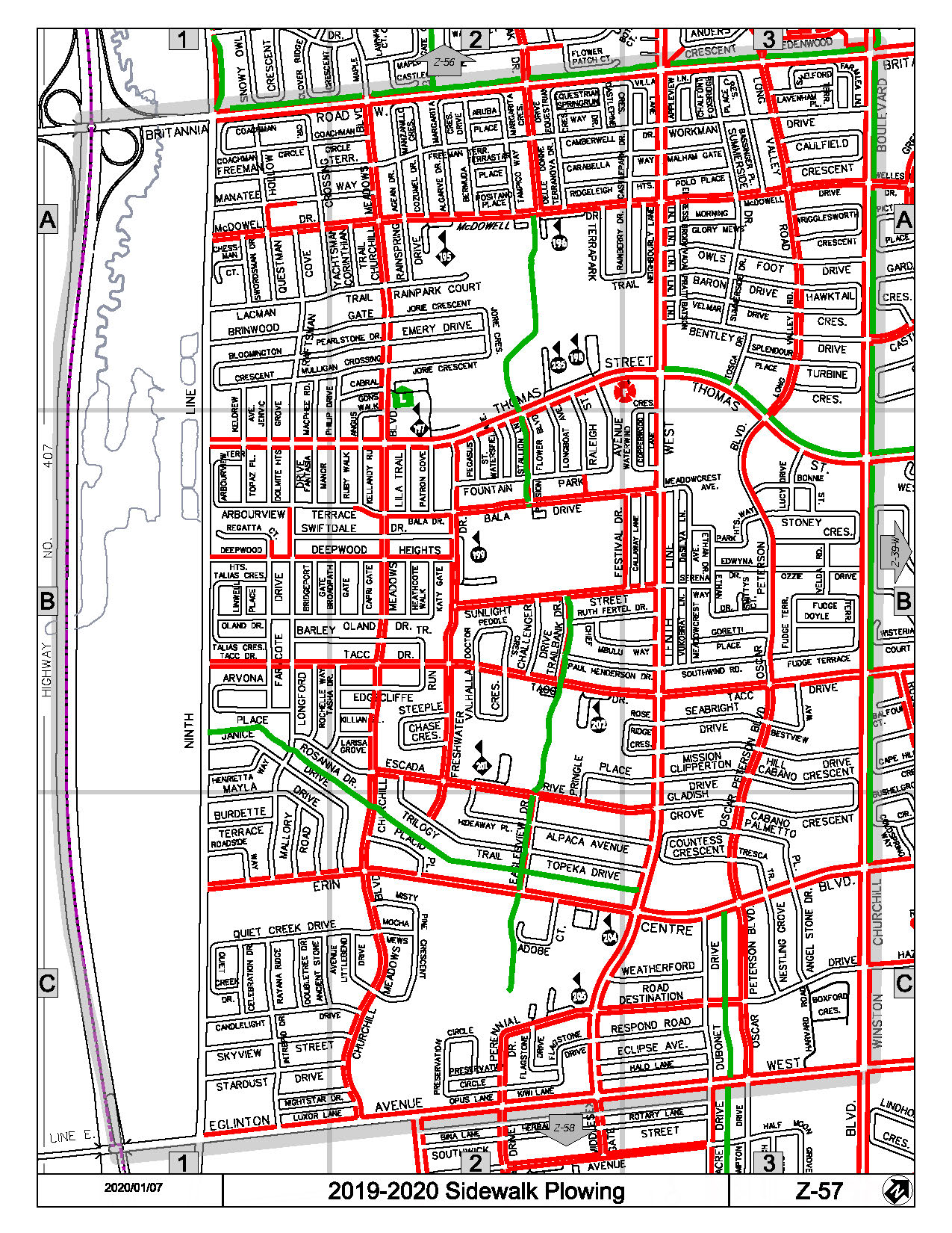 Map Z-57 of the Priority Sidewalk System for Snow Plowing